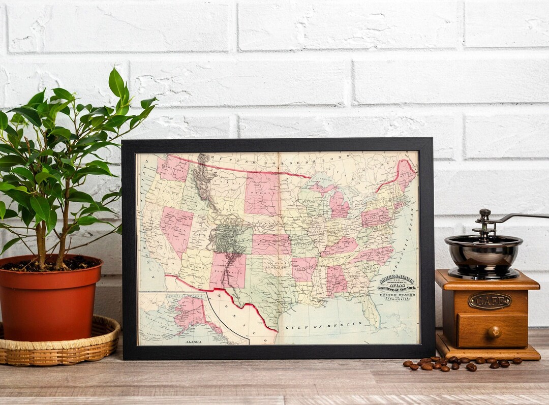 Old United States Map, 1870 Vintage Antique Style Map of America, by A ...