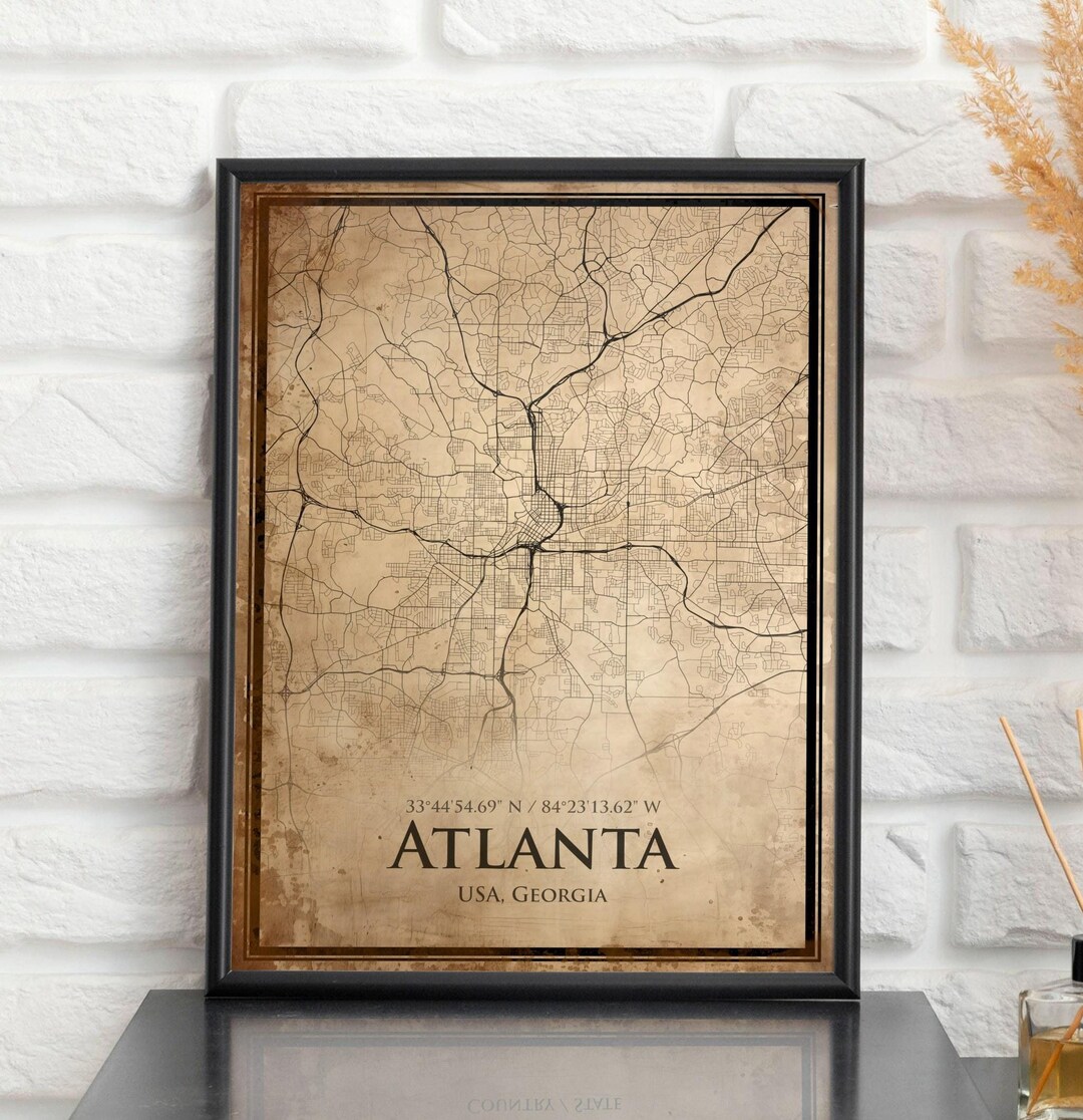 Atlanta Vintage Map Print, Atlanta Map, Atlanta Antique Style Map ...