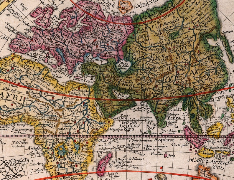 Old World Map, 1594 Vintage Antique Style Map of the World, by Plancius ...