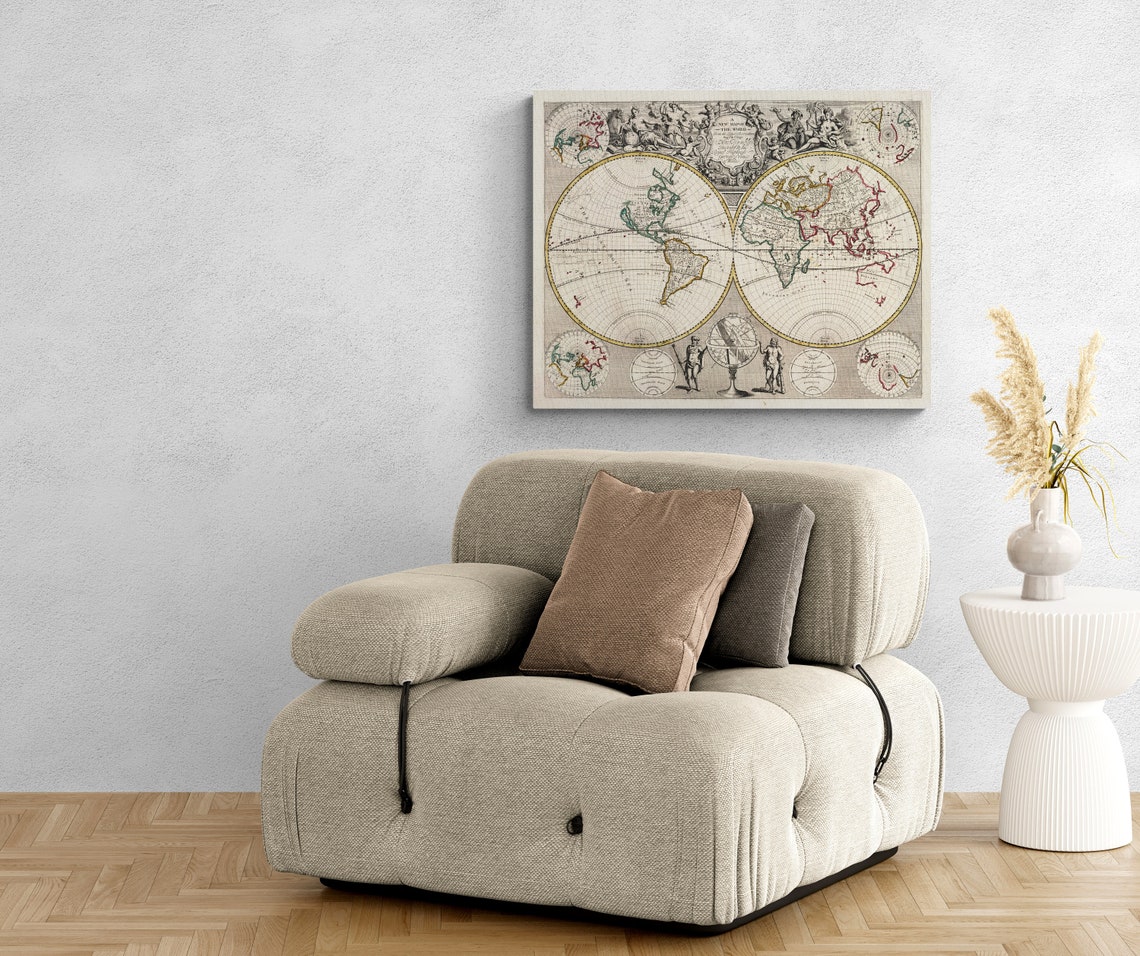 Old World Map, 1721 Vintage Antique Style Map of the World, by John ...