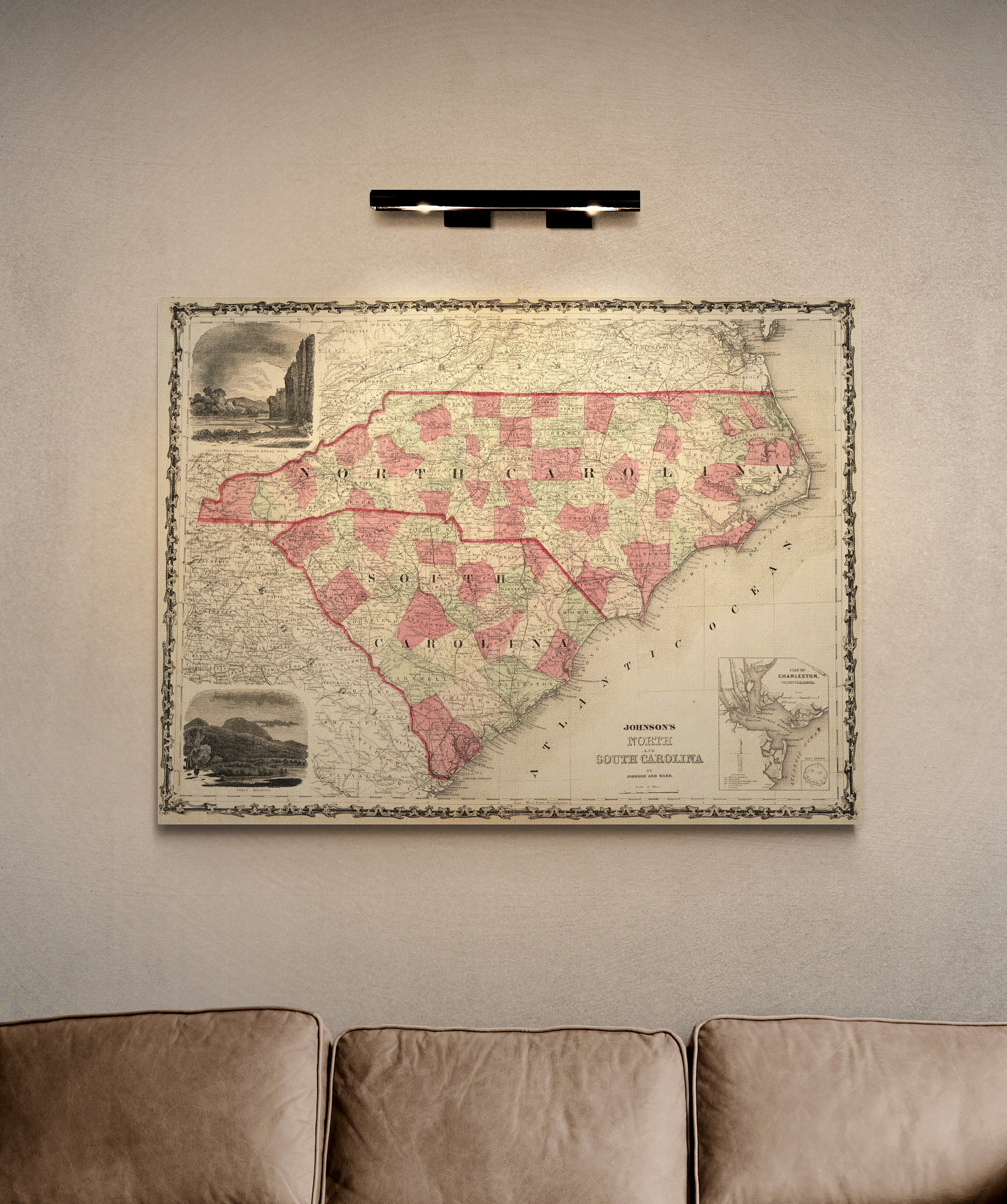 Old Carolina State Map, 1864 Vintage Antique Style Map of the Carolinas ...