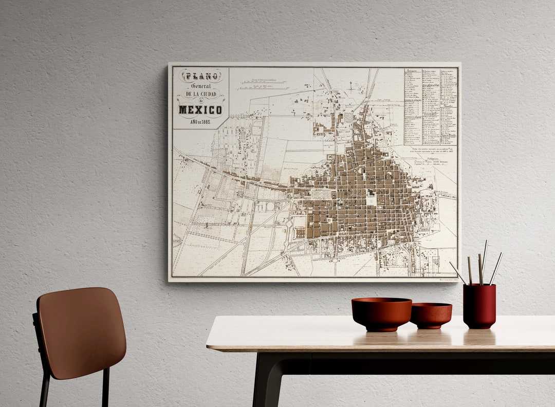 Old Mexico City Map, 1865 Vintage Antique Style Map of Mexico City ...