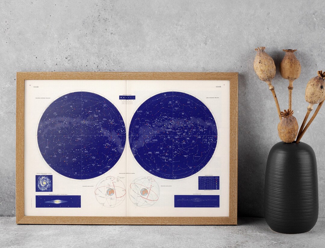 Old Star Map, 1965 Antique Style Vintage Star Map, Rare Anniversary Sky ...