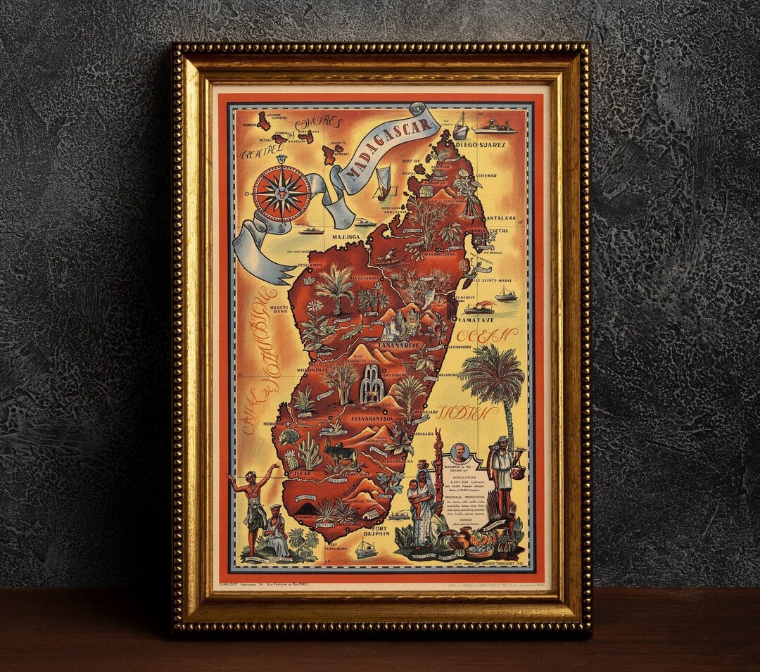 Old Madagascar Map, 1952 Antique Vintage Map of Madagascar Africa, Rare ...