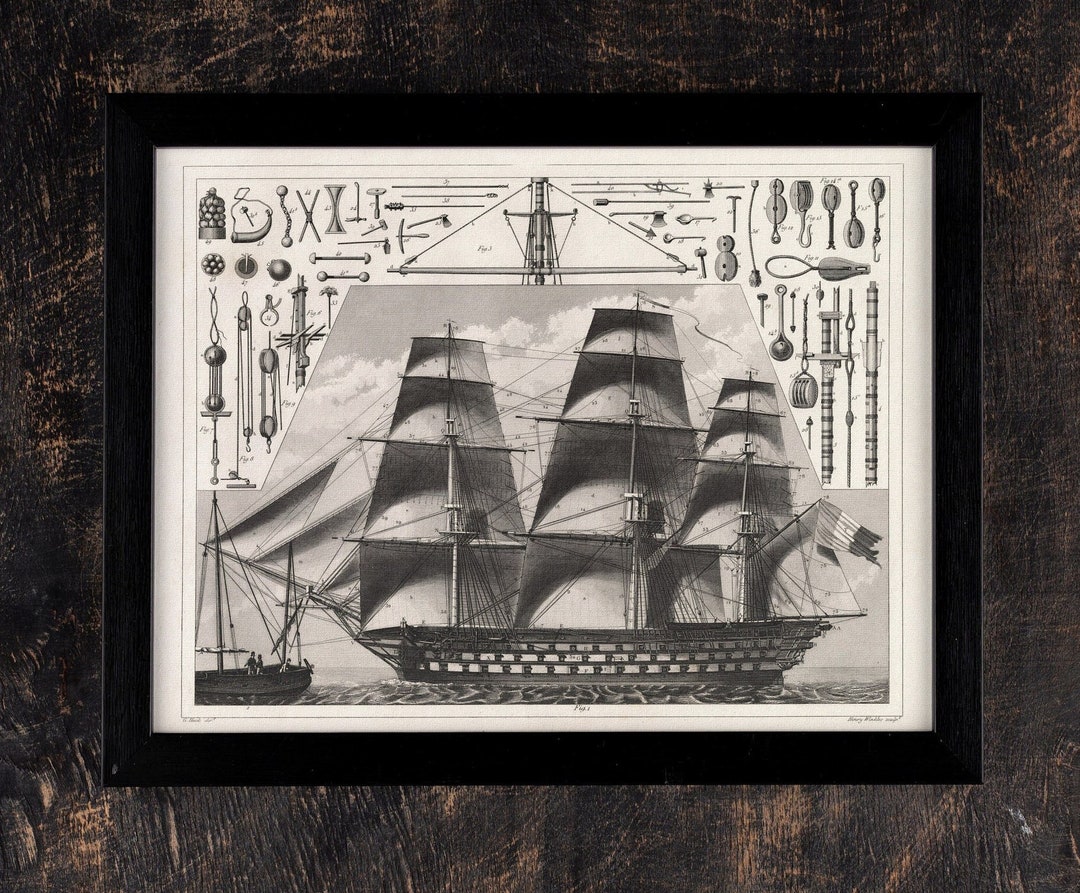 Vintage Sailing Ship Poster, 1851 Vintage Sailing Ship Engineering Art ...