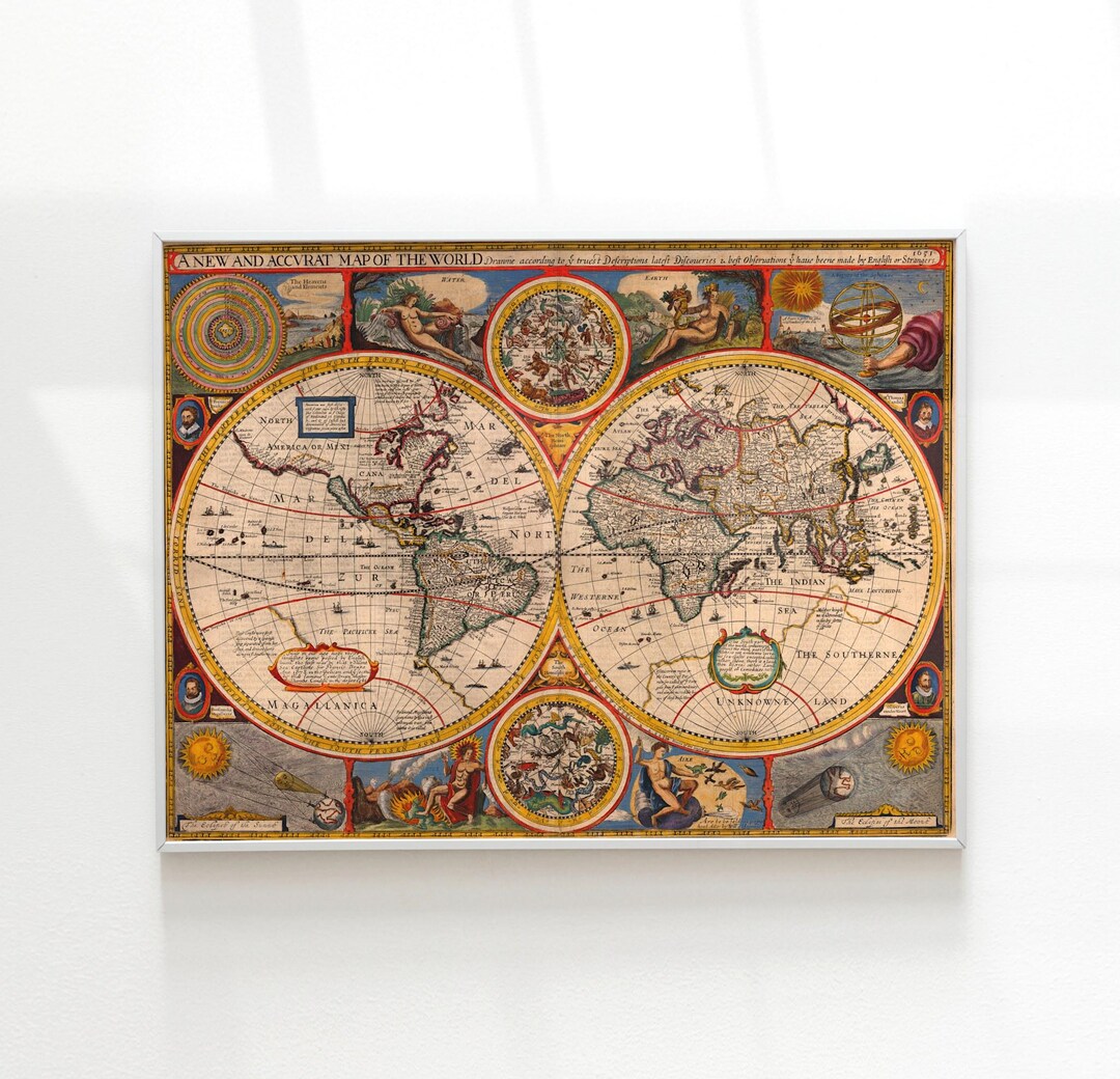 Old World Map, 1651 Vintage Antique Style Map of the World, by John ...