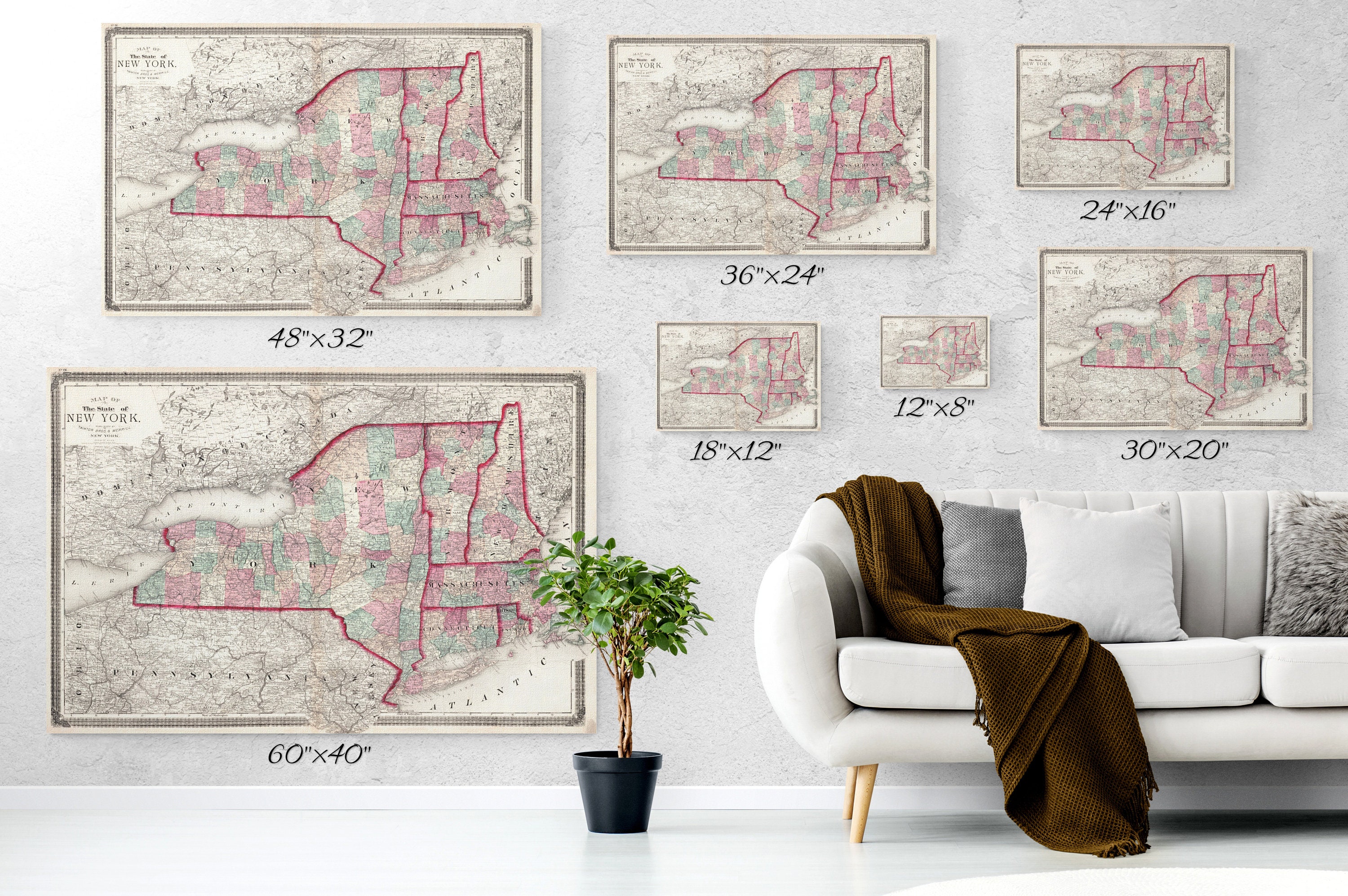 Old States Map, 1874 Vintage Antique Style Map of America, by Taintor ...