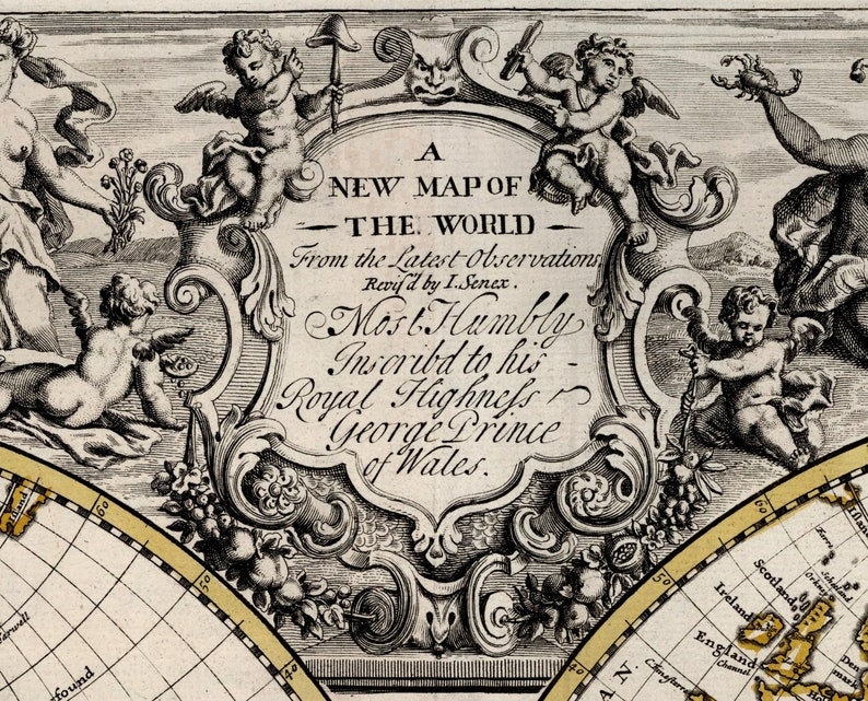 Old World Map, 1721 Vintage Antique Style Map of the World, by John ...