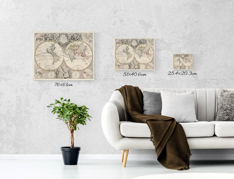 Old World Map, 1721 Vintage Antique Style Map of the World, by John ...