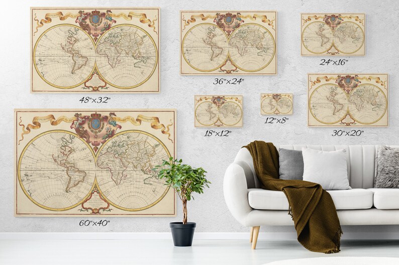 Old World Map, Vintage 1720 Map of the World, Gift for Him, Gift for ...