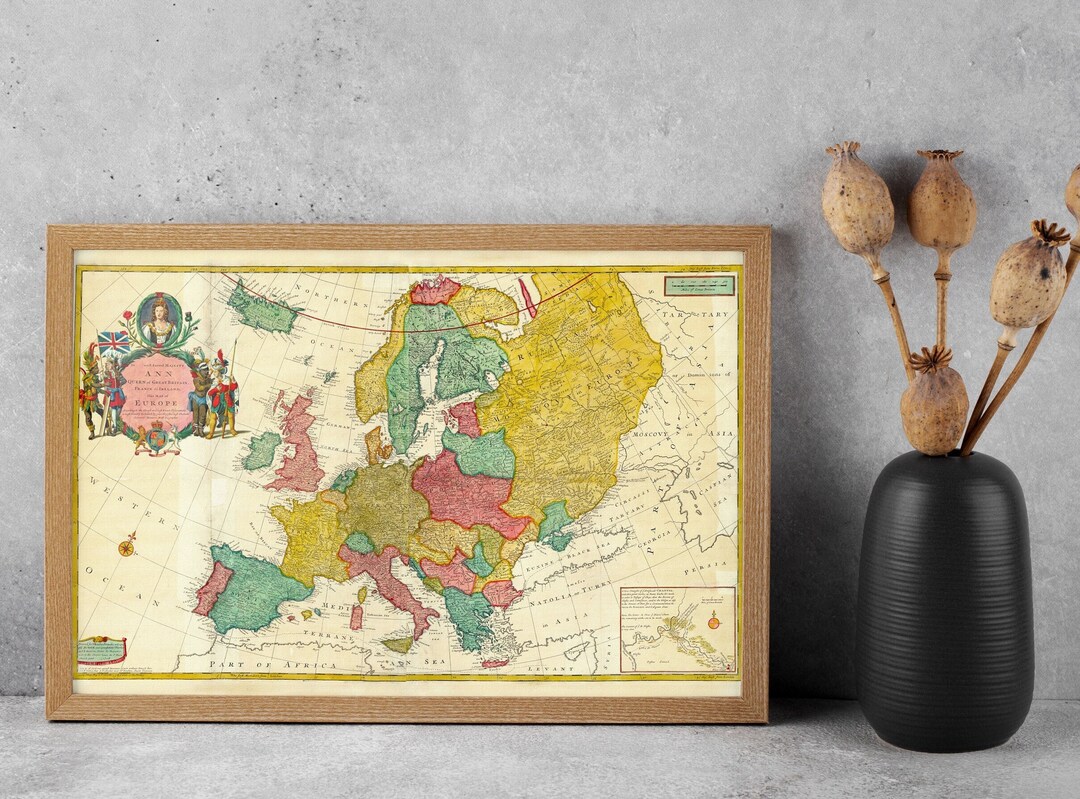 Mapa de Europa antigua, mapa de Europa de estilo antiguo vintage de 1708, por Herman Moll ...