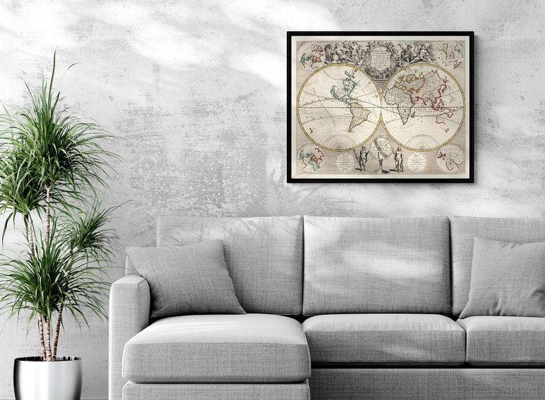 Old World Map, 1721 Vintage Antique Style Map of the World, by John ...