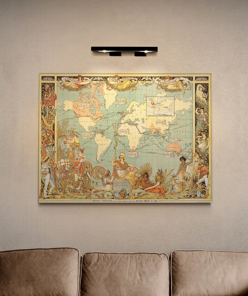 Old British Empire Map, 1886 Vintage Antique Style Map of the World ...