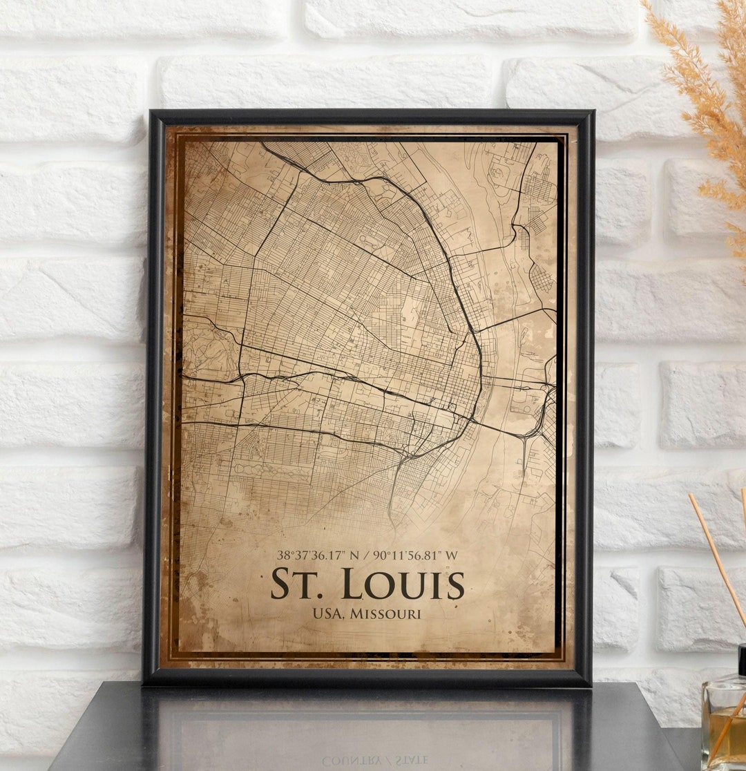 St. Louis Vintage Map Print, St. Louis Map, St Louis Antique Style Map ...