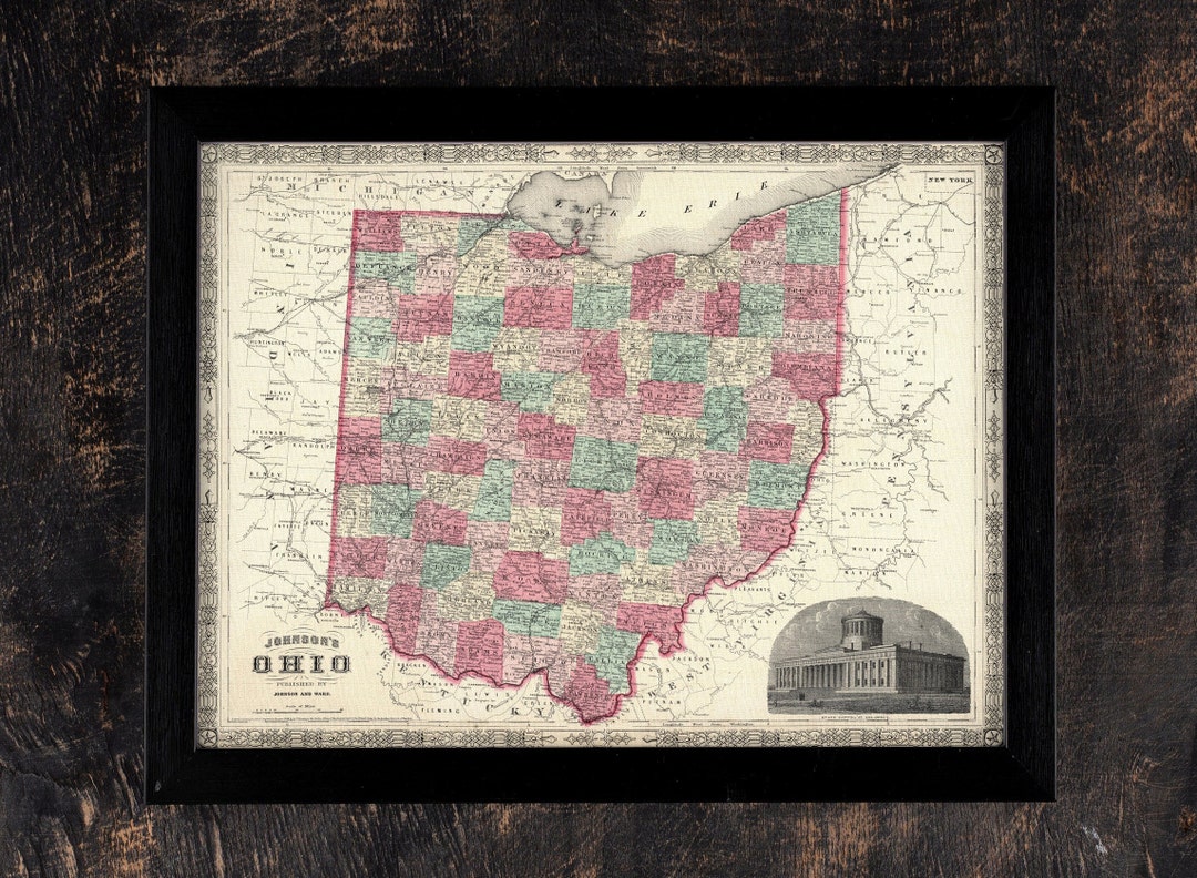 Old Ohio State Map, 1864 Vintage Antique Style Map of Ohio, US, by ...