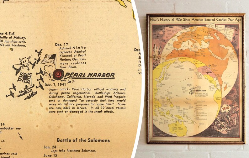 World War II Historical Map, 1940s Vintage World War II Art, Old ...
