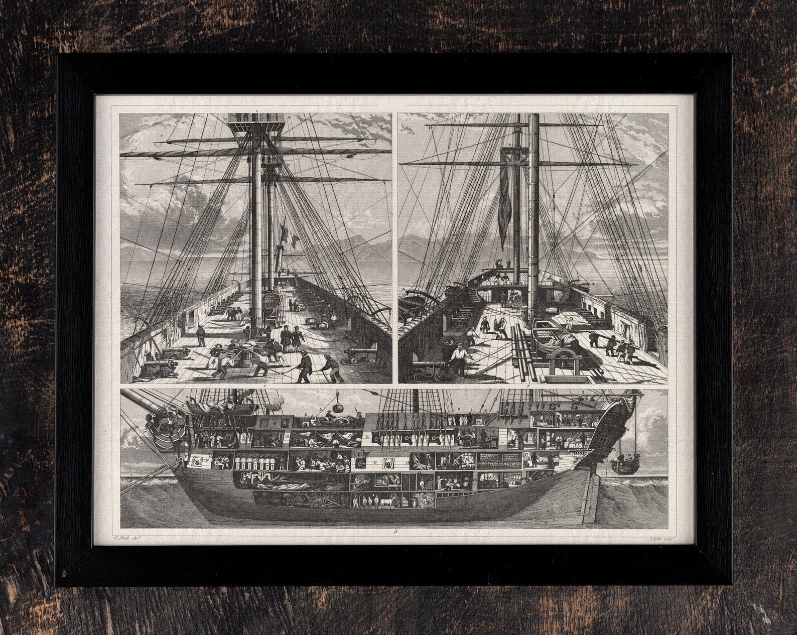 Sailing Ship Poster, 1851 Vintage Sailing Ship Cross-section, Rare ...