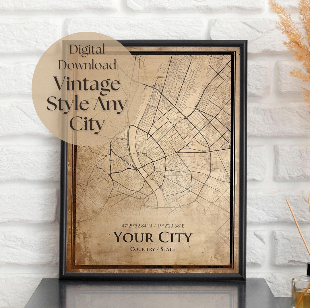 Custom Vintage Style Map, Digital Download Custom City Map, Custom ...