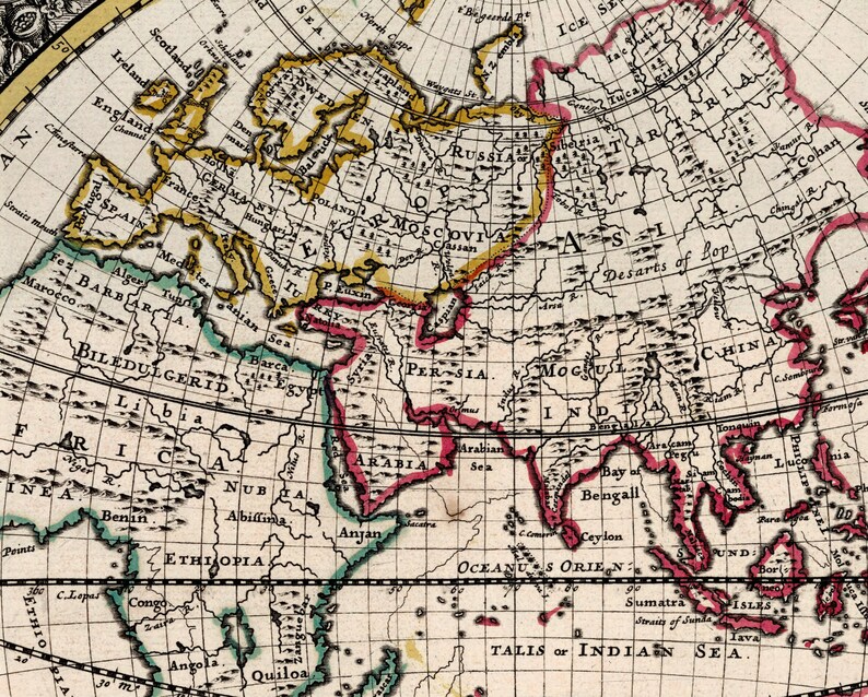 Old World Map, 1721 Vintage Antique Style Map of the World, by John ...