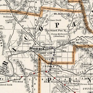Old Arizona State Map, 1893 Vintage Antique Style Map of Arizona, US ...