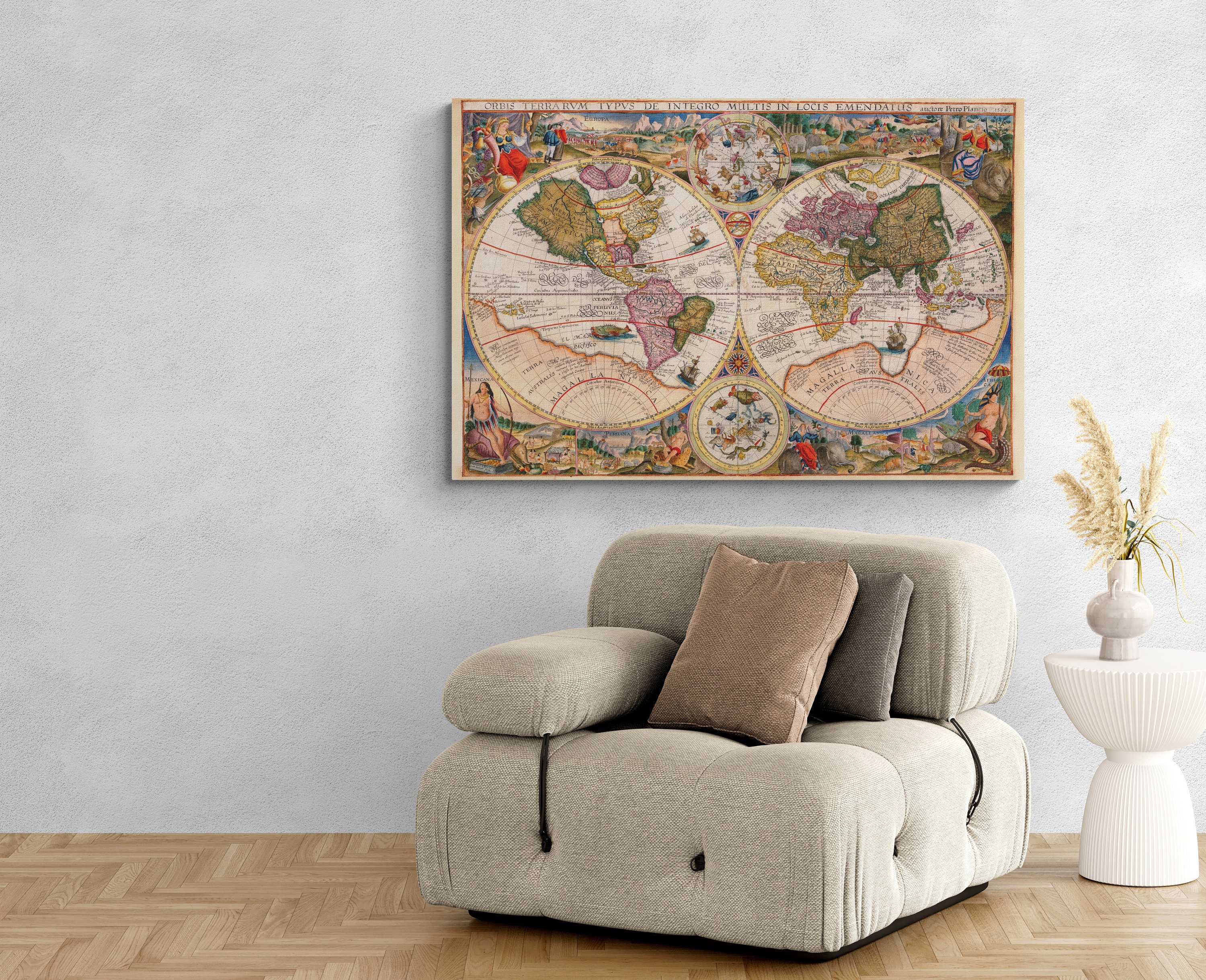 Old World Map, 1594 Vintage Antique Style Map of the World, by Plancius ...