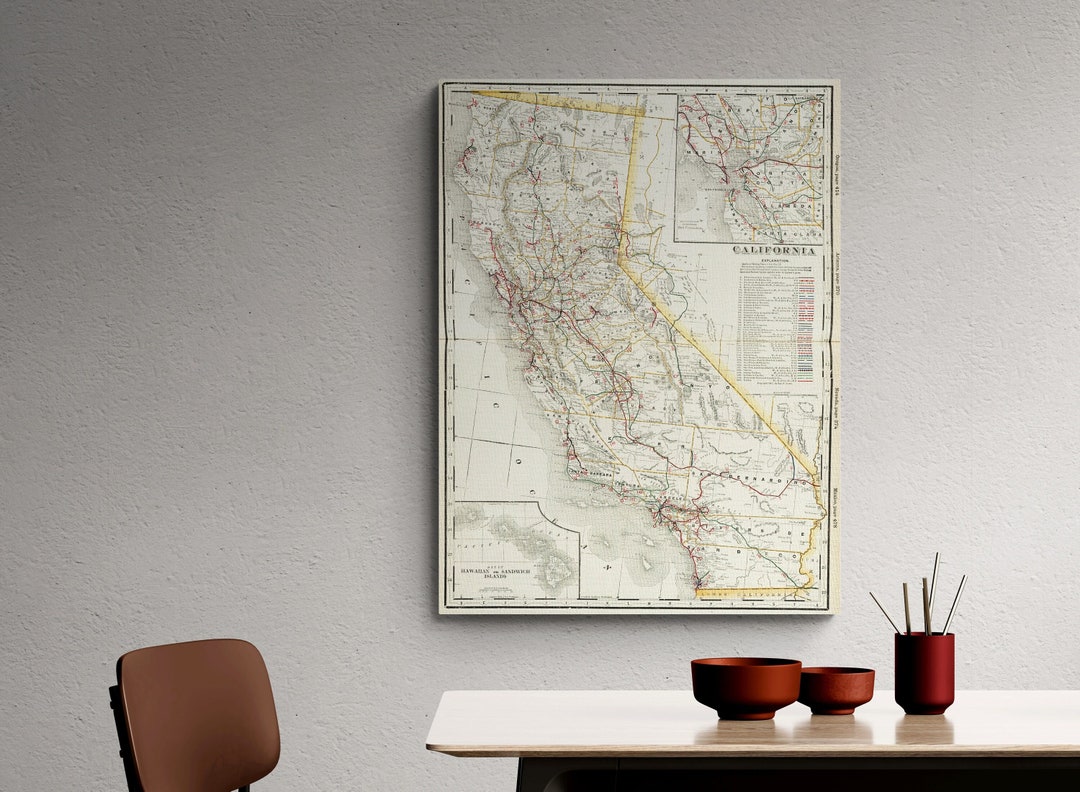 Old California Map, 1901 Vintage Antique Style Map of California, by F ...