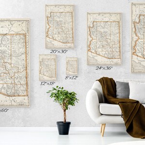 Old Arizona State Map, 1893 Vintage Antique Style Map of Arizona, US ...