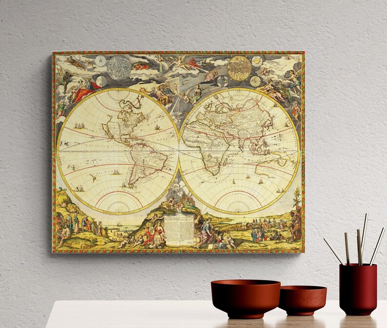 Mapa del Viejo Mundo, Mapa del mundo de estilo antiguo vintage de 1700 ...