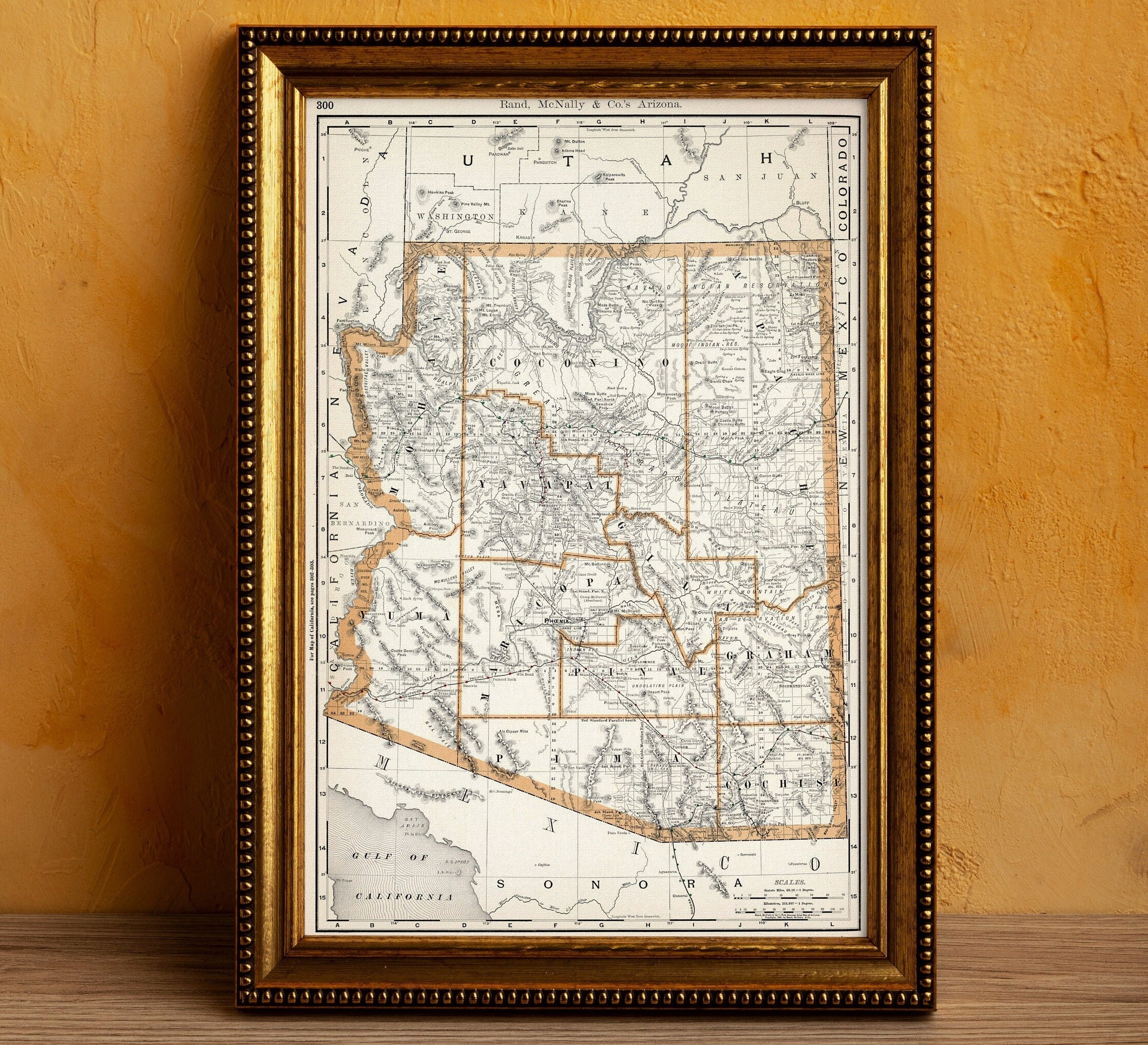 Old Arizona State Map, 1893 Vintage Antique Style Map of Arizona, US ...