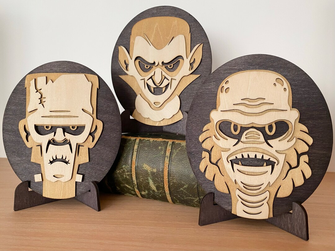 Handmade Wooden Classic Horror Plaques. Dracula, Frankenstein, the ...