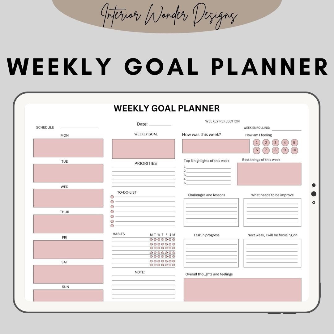Weekly Goal Planner, Printable Goal Planner, Goal Setting Planner ...