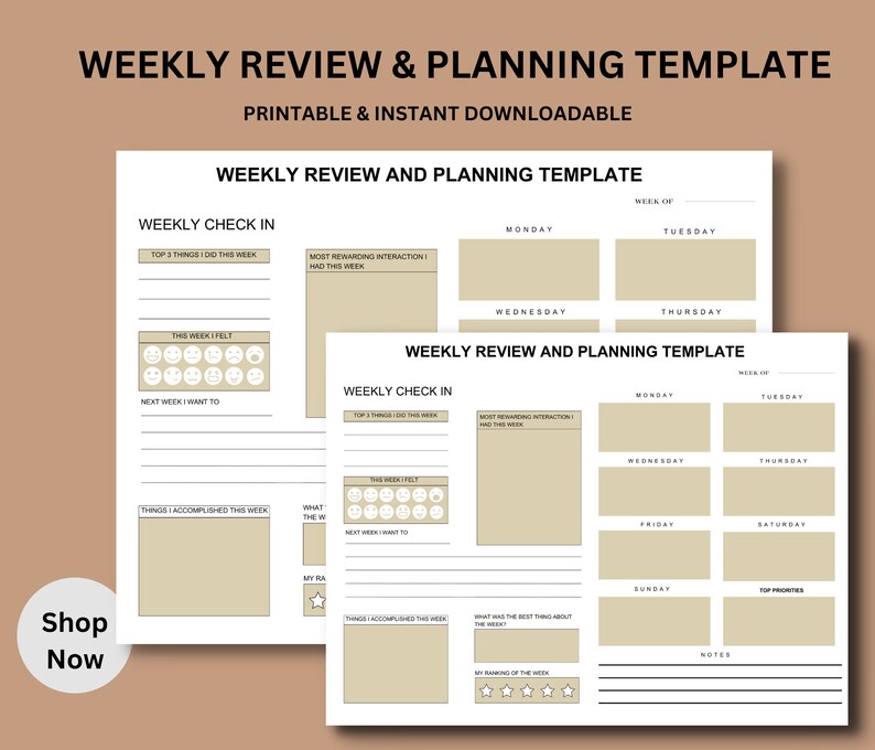 Weekly Review and Planning Printable, Productivity Planner, Weekly to ...