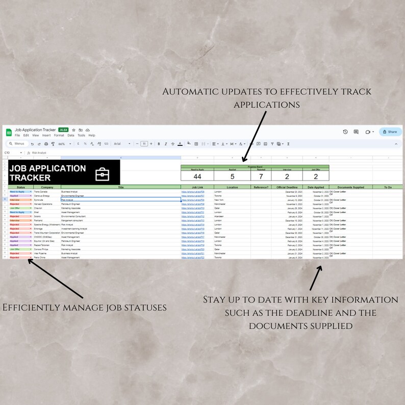 Job Application Tracker | Google Sheets | Internship Tracker ...