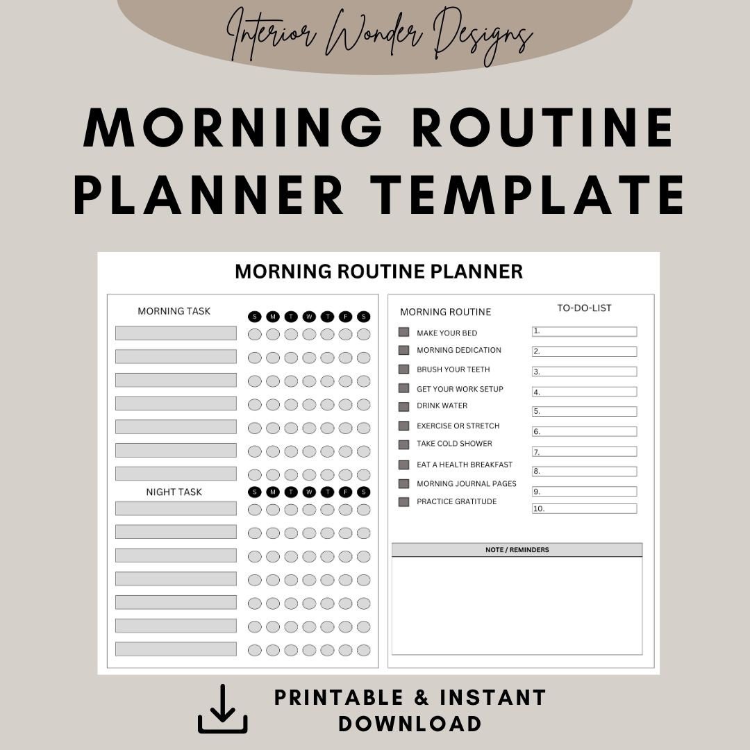 Morning Routine Printable Planner, Miracle Morning, Digital A4 Morning ...