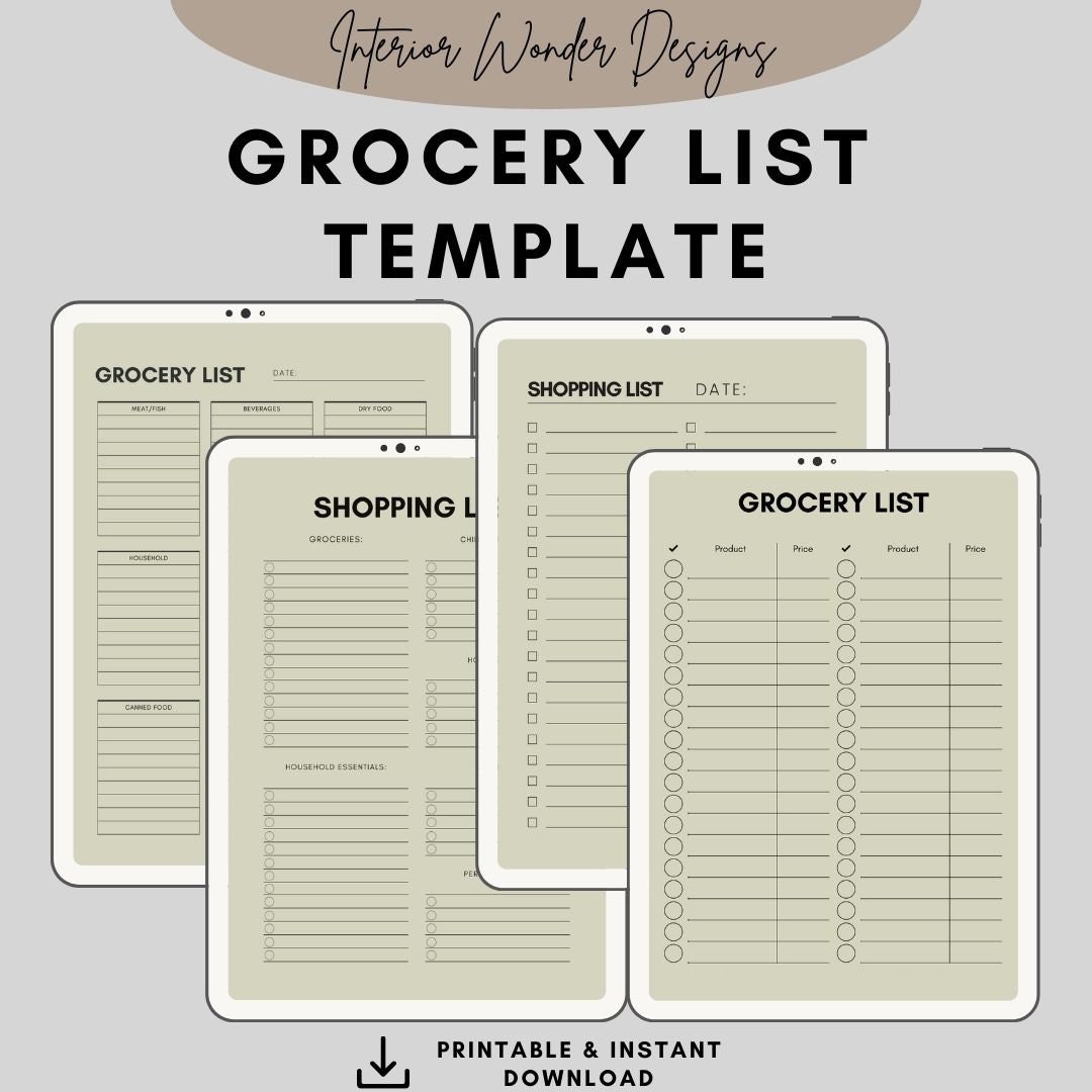 Grocery List Printable Template, Food Planner Template, Grocery Planner ...
