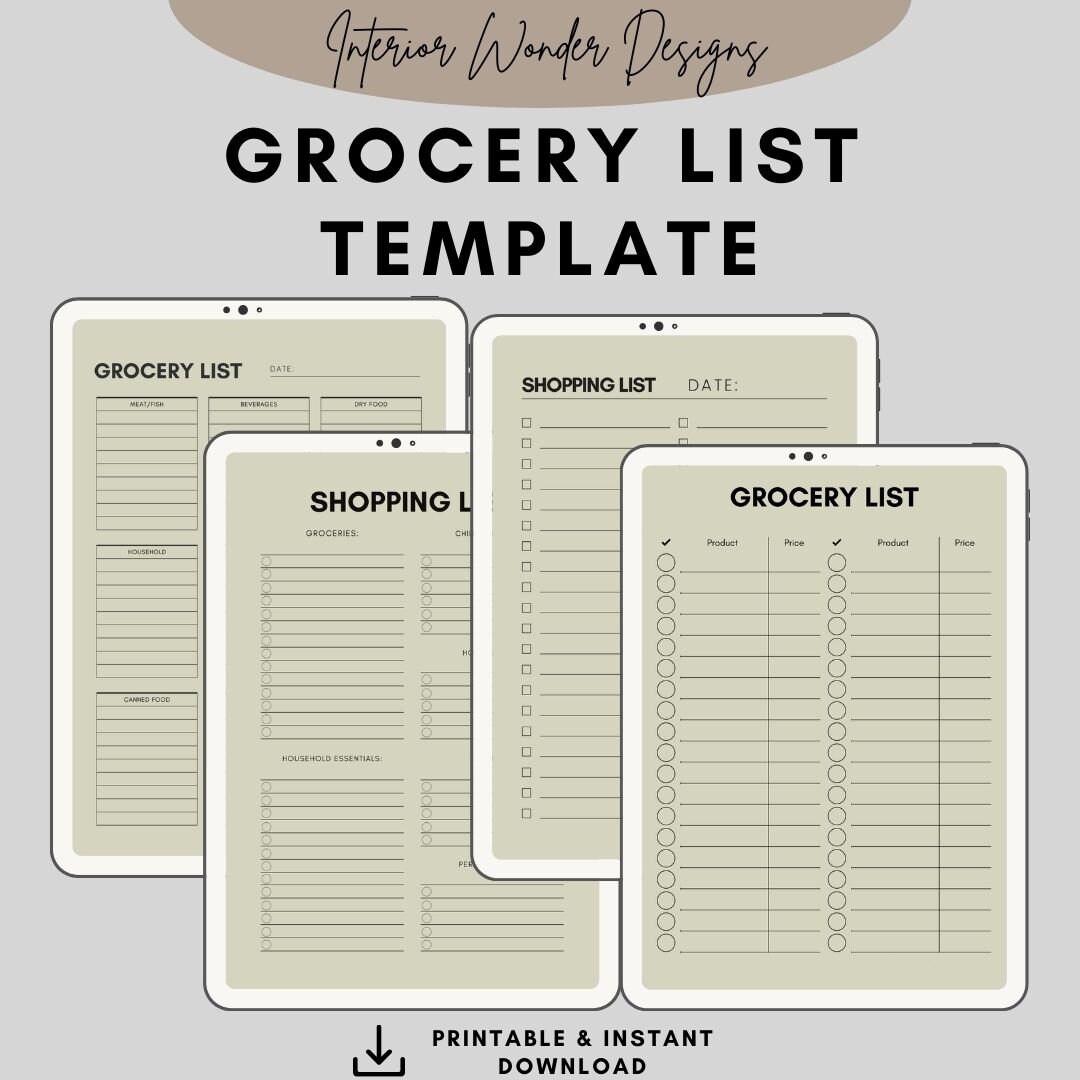 Grocery List Printable Template, Food Planner Template, Grocery Planner ...