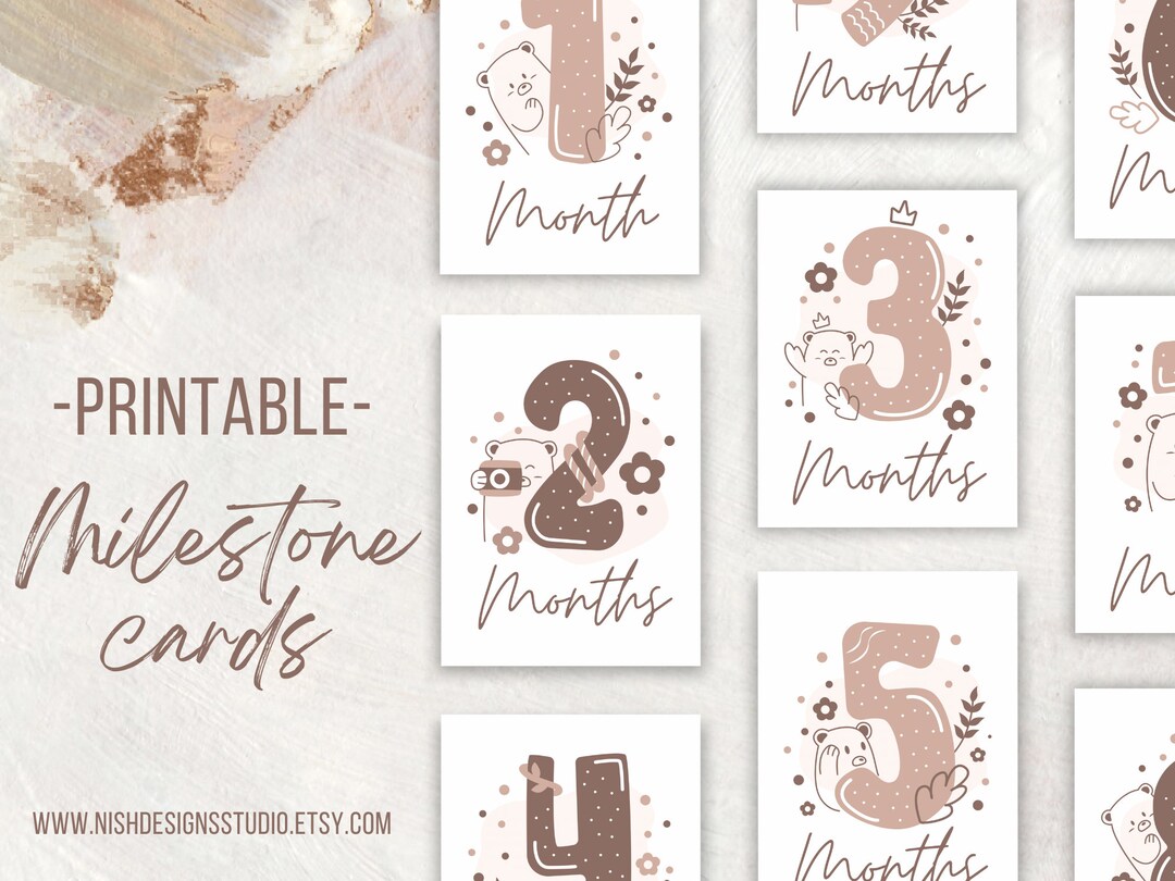 12 Baby Milestone Cards, Teddy Bear Baby Milestone Cards, Printable ...