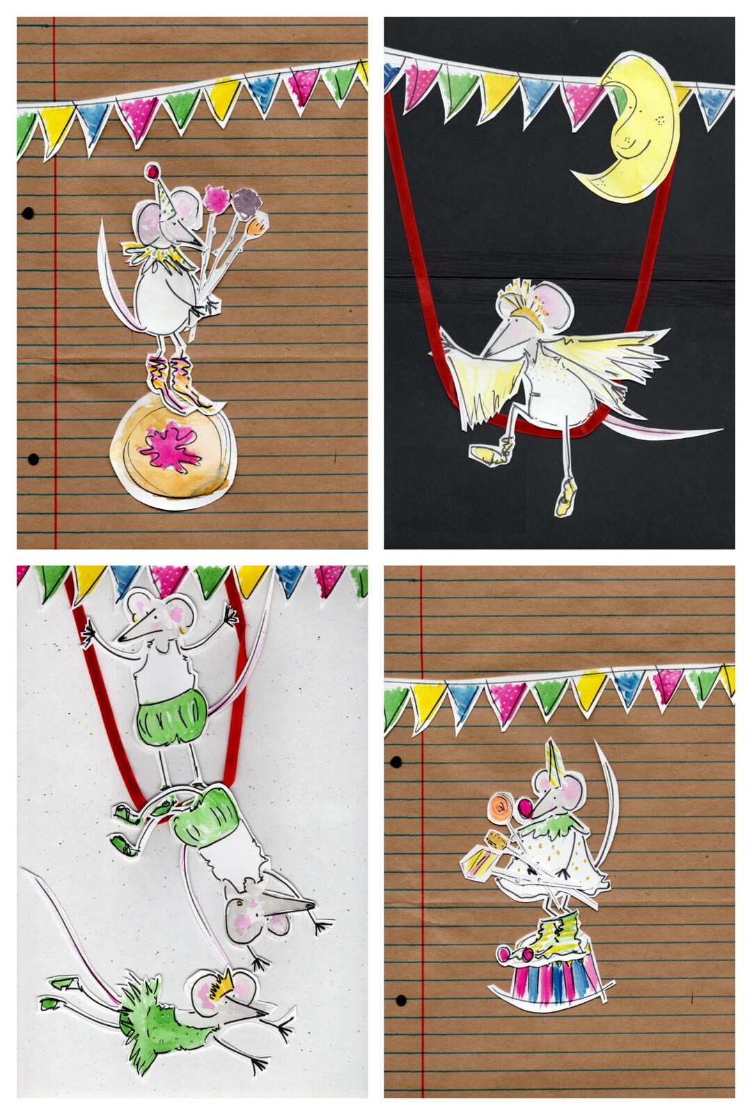 12 X Postcards Eek N Squeaks Circus Mice 2 a Set of 12 Original Art ...