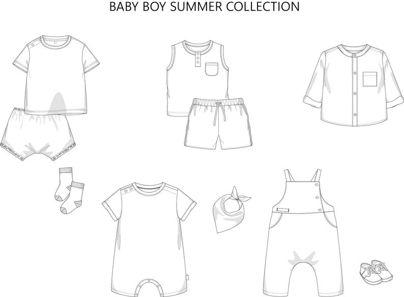 Baby Boy Collection Fashion Flat Templates / Technical Drawings ...