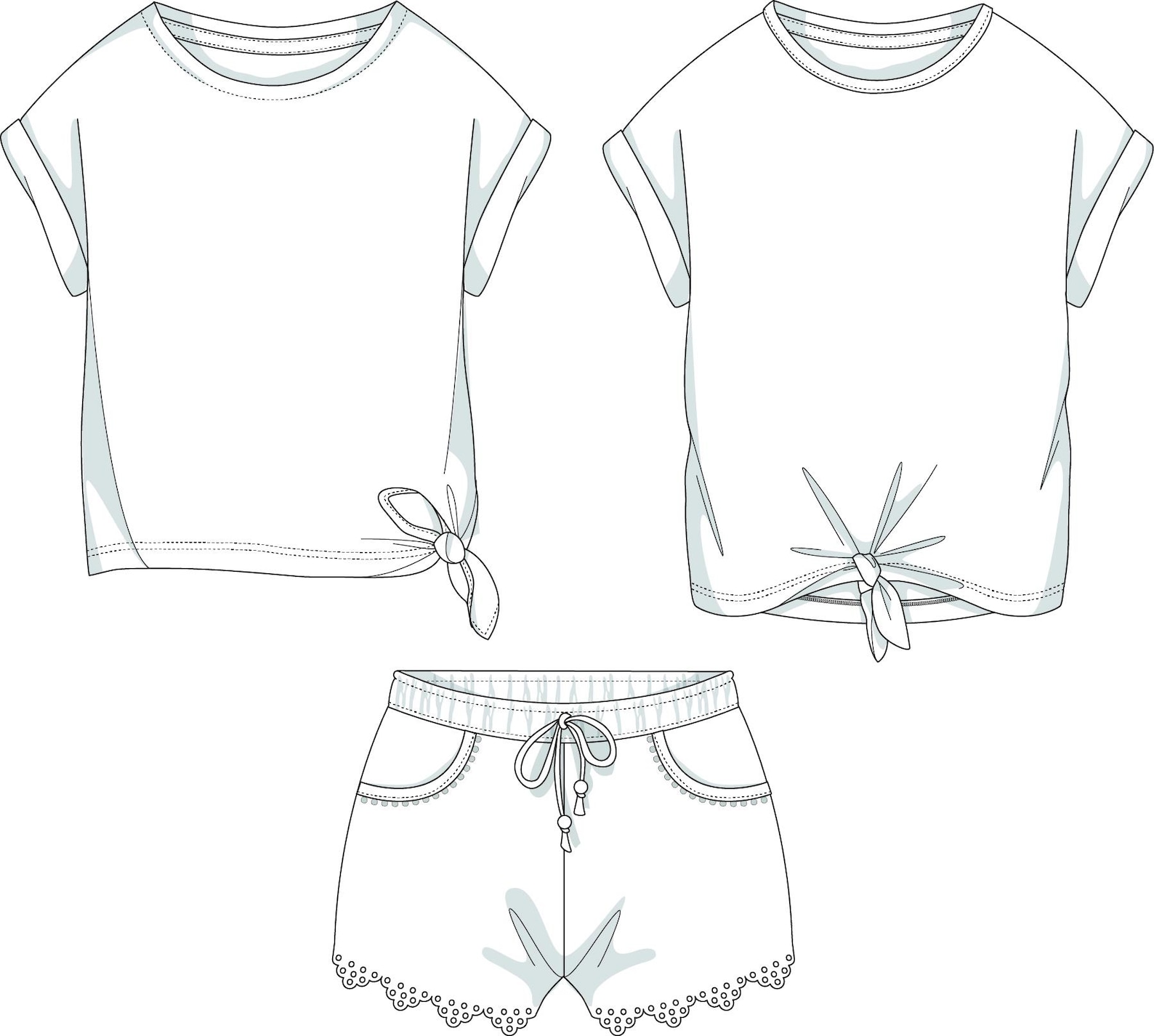 Girls Summer Clothing Sketch | Fashion Flats for Kids | Digital Fashion ...