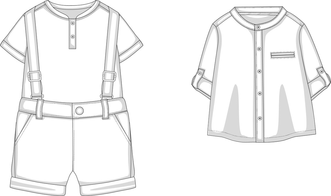 Baby Boy Outfit Technical Drawing, Toddler Fashion Flats Set, Summer ...