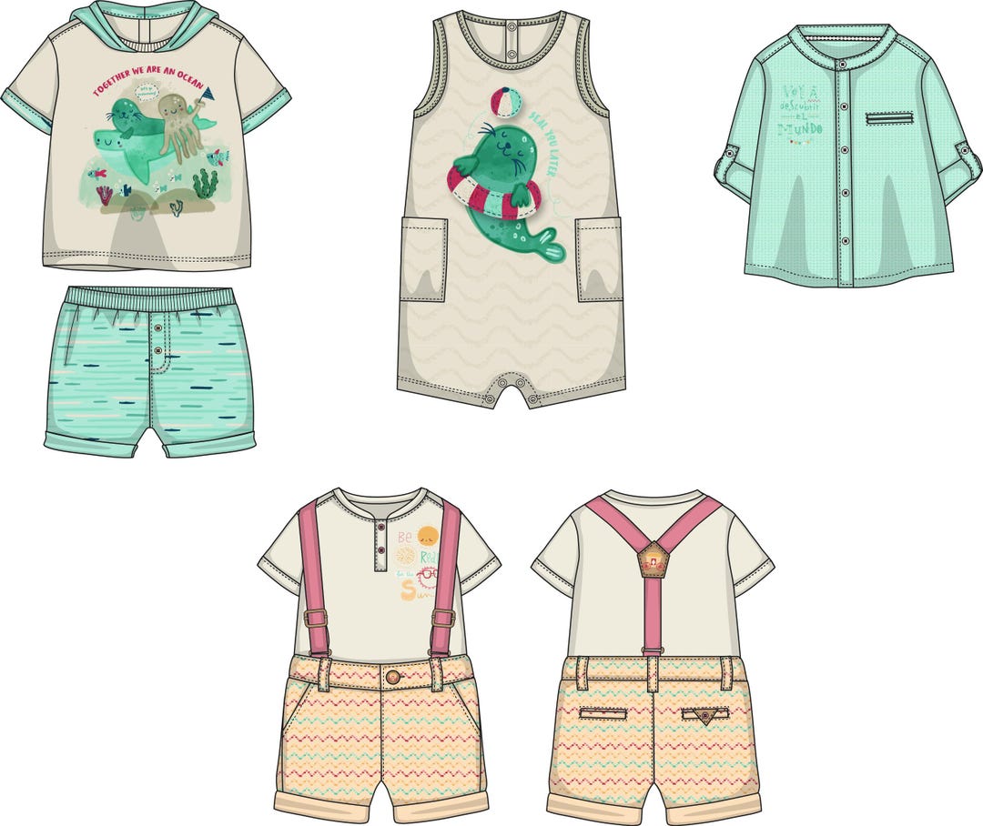 Baby Boy Clothing, Ocean Theme Baby Outfit, Vector Baby Clothing Design ...