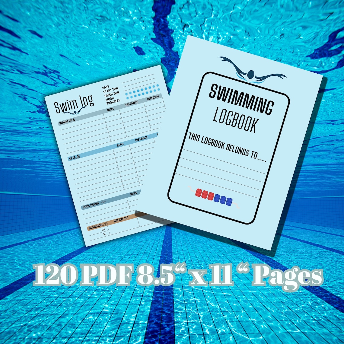 Swimming Log Book 120 Pages 8.5" X 11 " Inches Swimming Planner / Meal ...