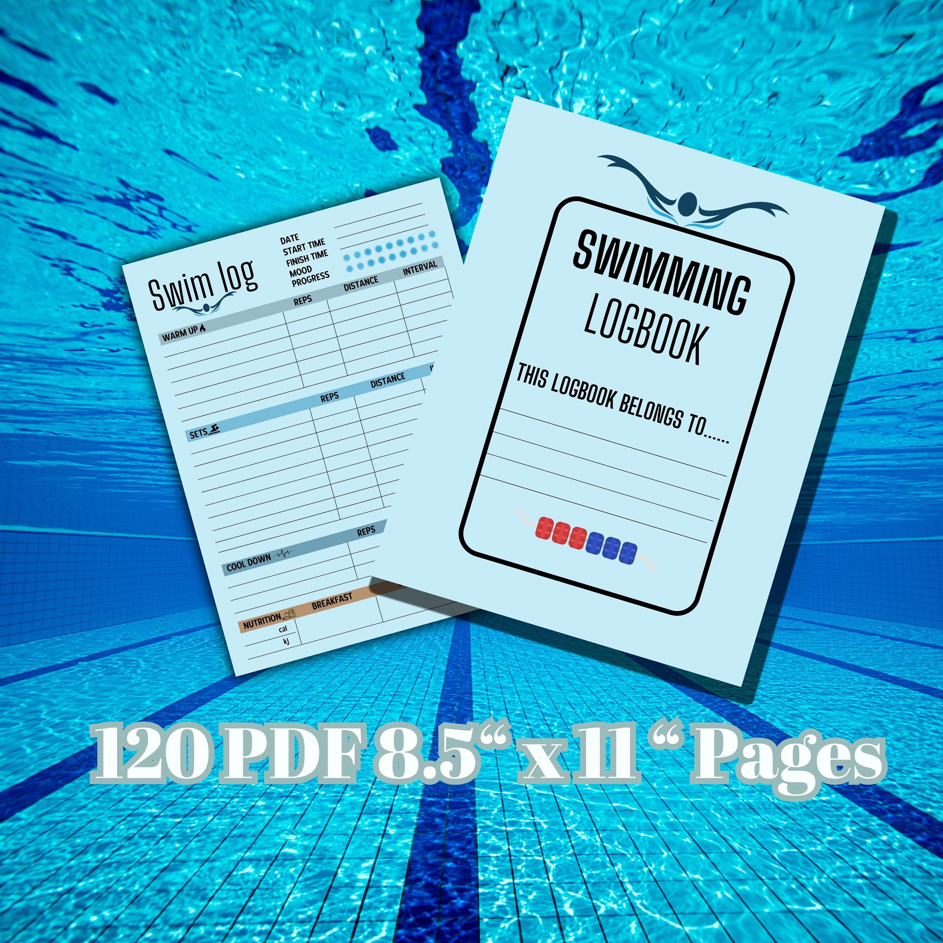 Swimming Log Book 120 Pages 8.5" X 11 " Inches Swimming Planner / Meal ...
