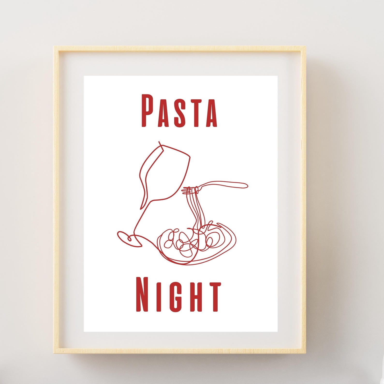 Red Printable Italian Pasta Night Poster, Italian Food Wall Art, Pasta ...