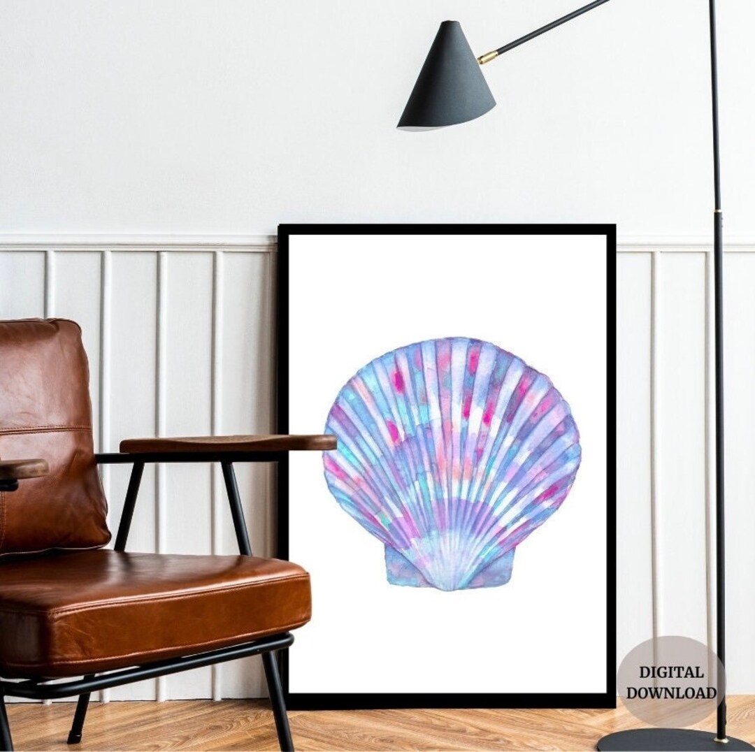 Seashell Blue Trendy Printable Wall Art, Coastal Print, Beach House ...