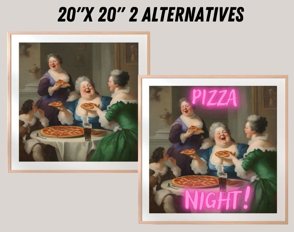 Digital Download Pizza Night Poster, Altered Oil Art Painting Print ...
