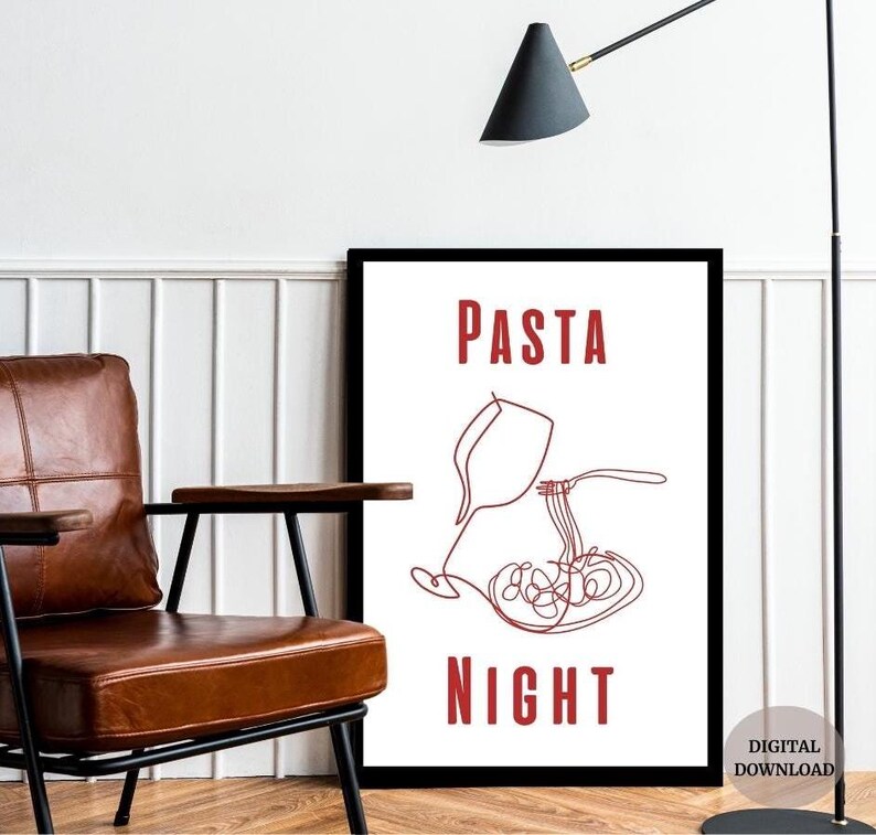 Red Printable Italian Pasta Night Poster, Italian Food Wall Art, Pasta ...