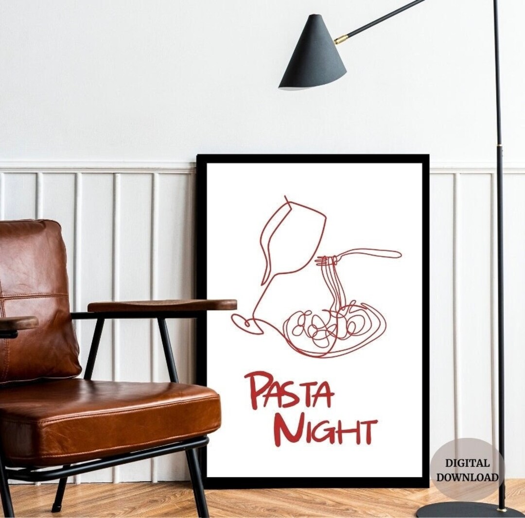 Red Printable Italian Pasta Night Poster, Italian Food Wall Art, Pasta ...