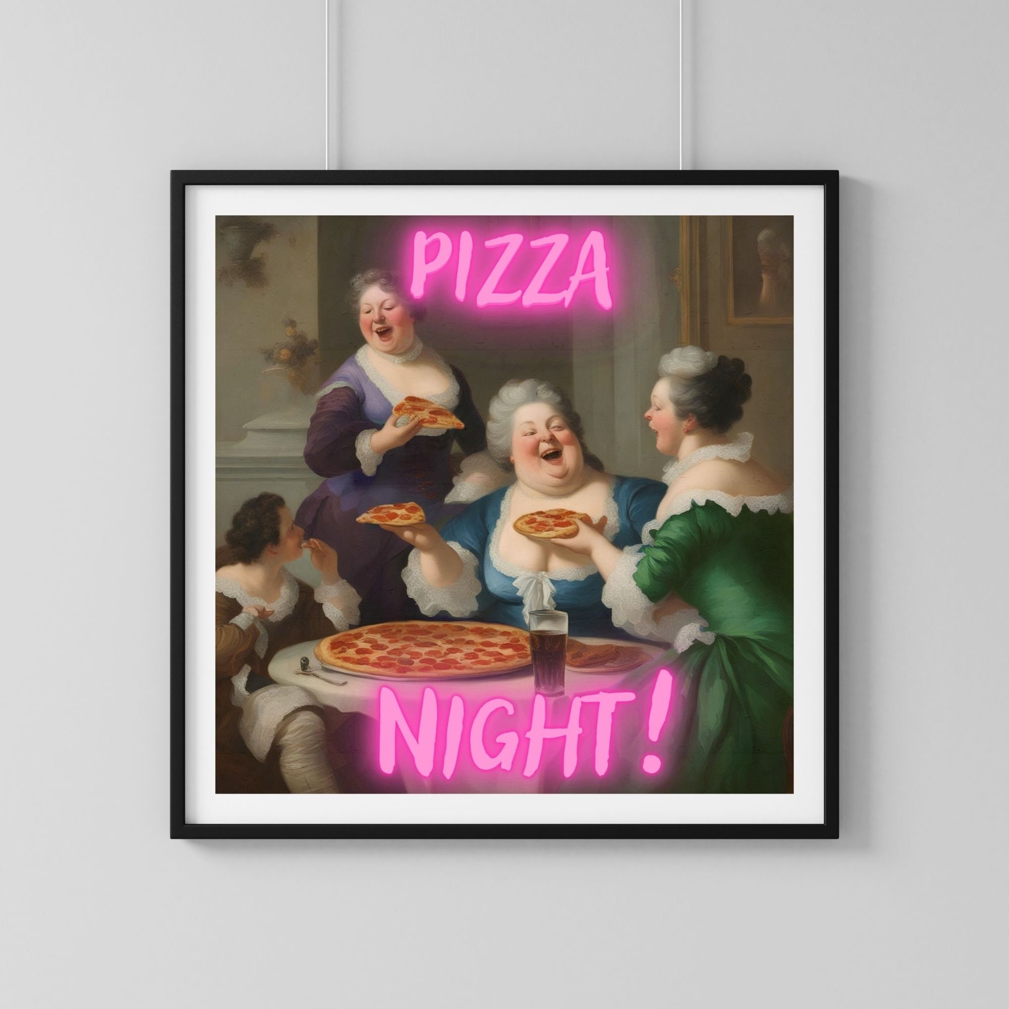 Digital Download Pizza Night Poster, Altered Oil Art Painting Print ...